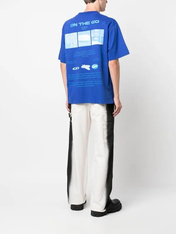Off-White Moon-print Cotton T-shirt - Blue