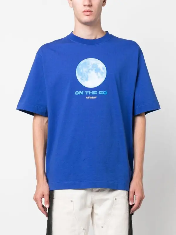 Off-White Moon-print Cotton T-shirt - Blue