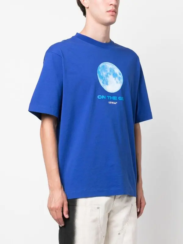Off-White Moon-print Cotton T-shirt - Blue