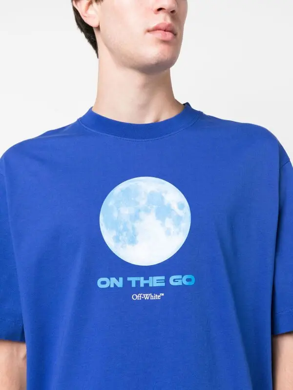 Off-White Moon-print Cotton T-shirt - Blue