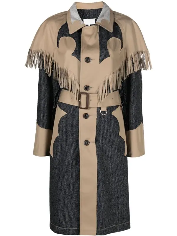 MAISON MARGIELA Fringed Panelled Single-breasted Coat - Neutrals