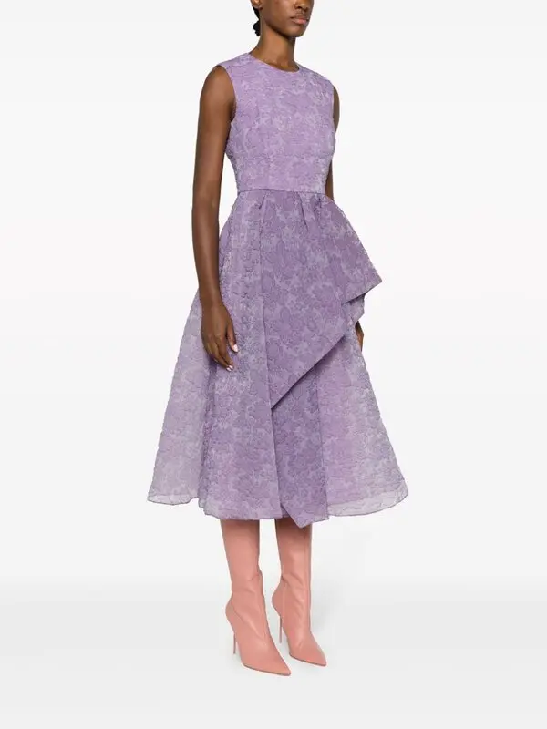erdem purple dress Erdem Floral-embroidered Puff-sleeve Midi Dress
