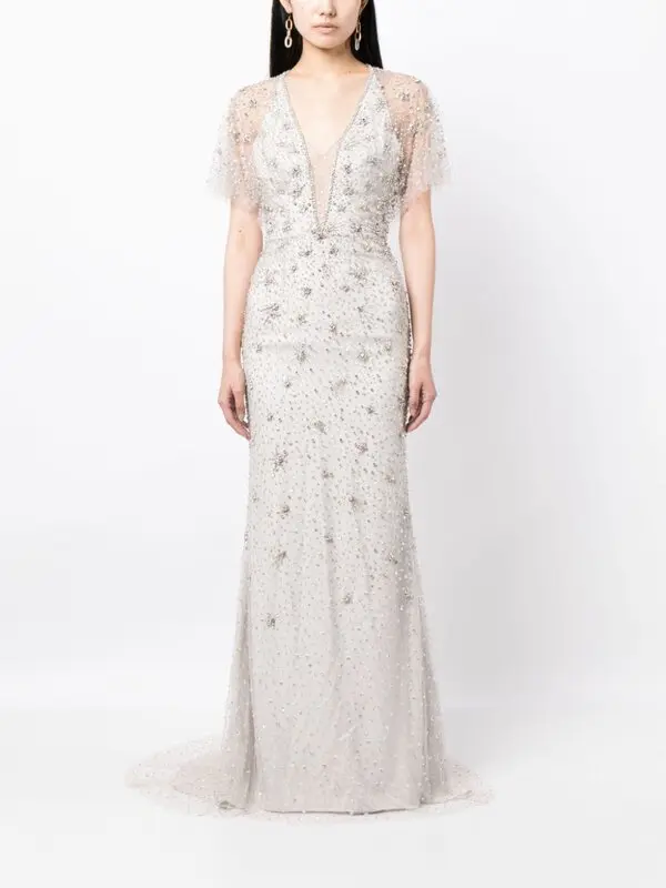 Jenny Packham Sofie Crystal-embellished Gown - Grey