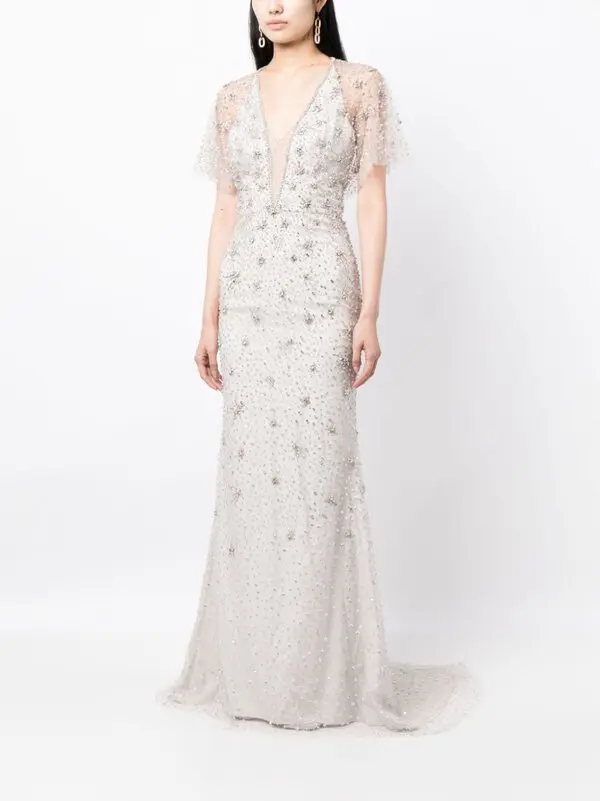 Jenny Packham Sofie Crystal-embellished Gown - Grey