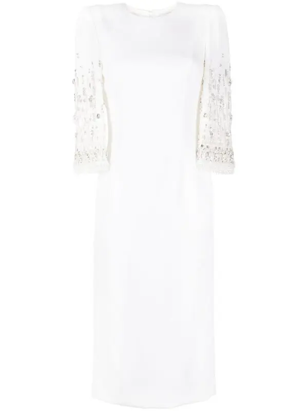 Jenny Packham Ebba Crystal-embellished Midi Dress - White