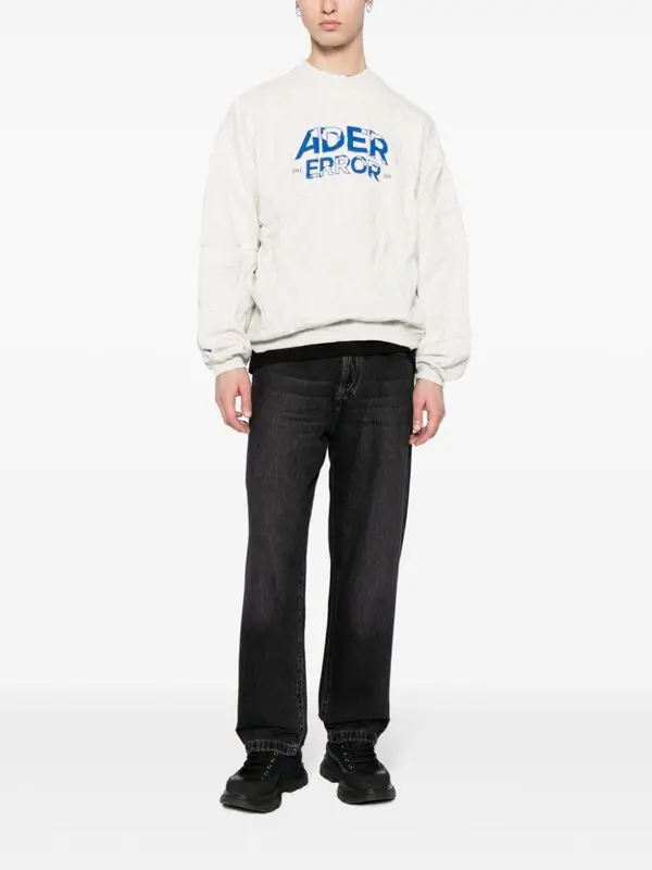 ADER ERROR Logo-embroidered Crinkled Sweatshirt - Neutrals