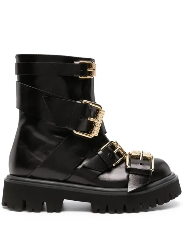 Moschino Buckle-Detail Leather Ankle Boots In Black - 60  display picture 2