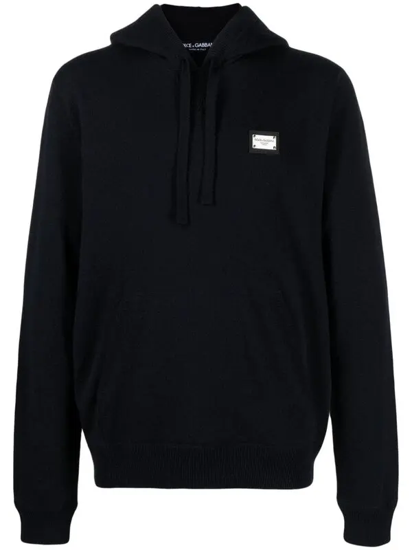 Dolce & Gabbana Logo-plaque Knitted Hoodie - Blue