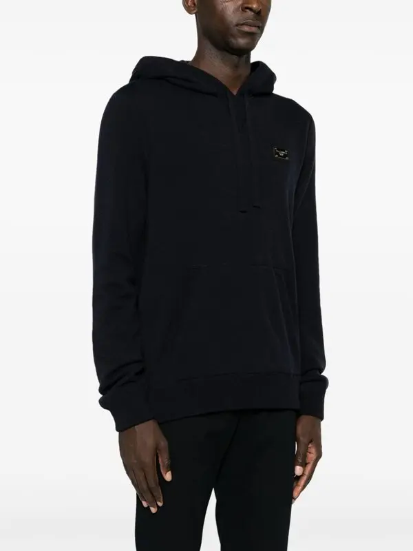 Dolce & Gabbana Logo-plaque Knitted Hoodie - Blue