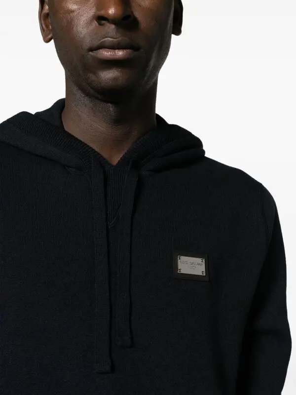 Dolce & Gabbana Logo-plaque Knitted Hoodie - Blue