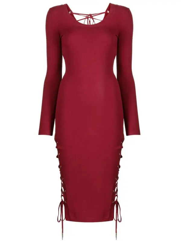FLEUR DU MAL Lace-up Knit Midi Dress