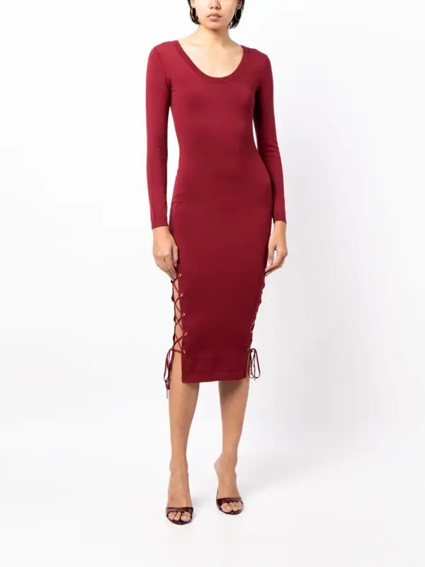FLEUR DU MAL Lace-up Knit Midi Dress