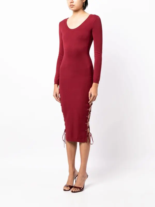 FLEUR DU MAL Lace-up Knit Midi Dress
