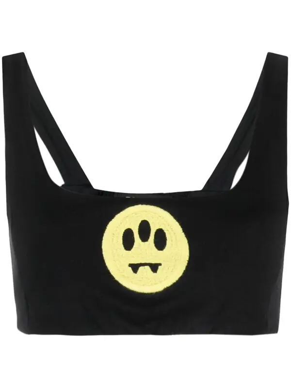 BARROW Smiley-face Jersey Fleece Cropped Top - Black