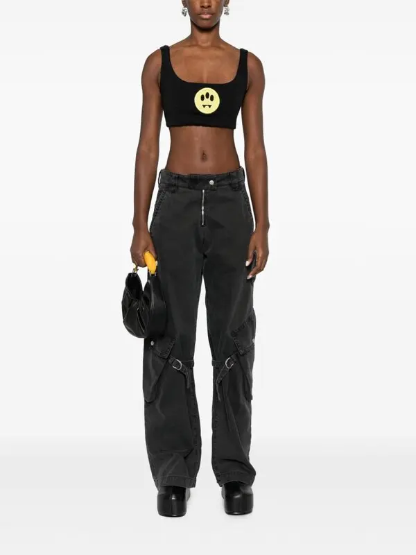 BARROW Smiley-face Jersey Fleece Cropped Top