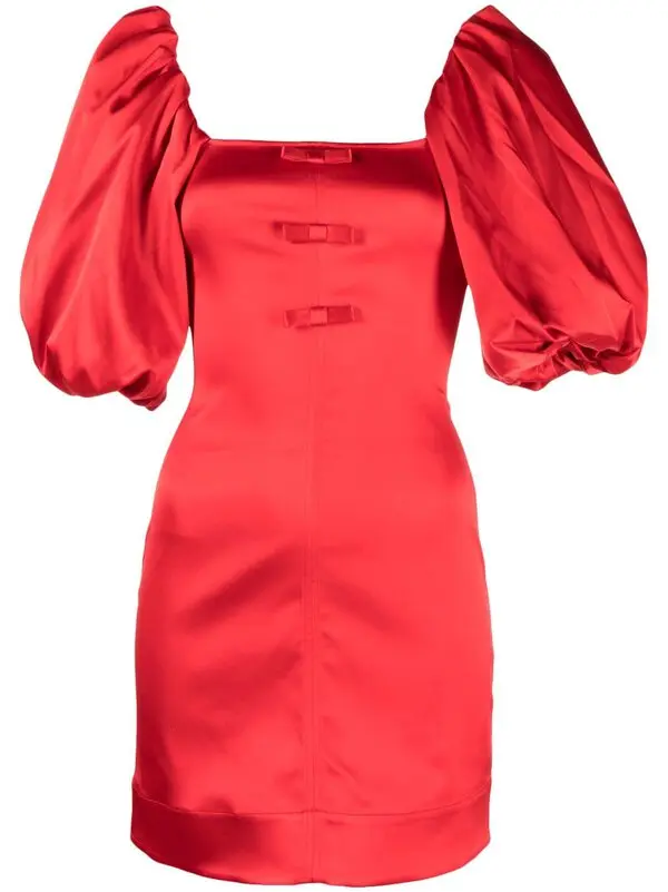 GANNI Double-satin Puff-sleeve Minidress