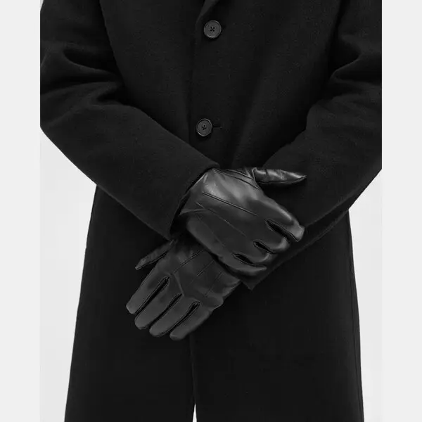 Theory Ribbed Cuff Leather Gloves