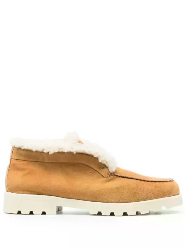 Santoni Shearling Suede Loafers