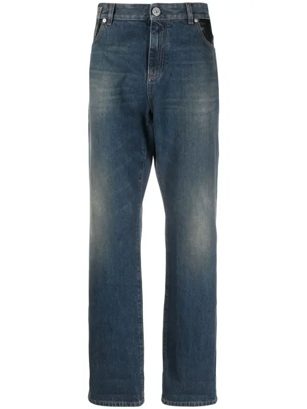 Balmain Leather-pocket Straight-leg Jeans