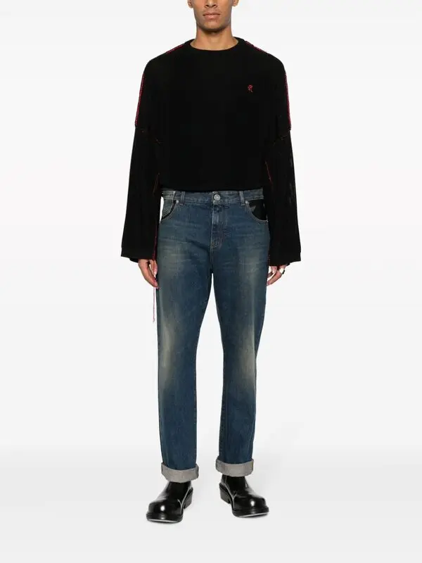 Balmain Leather-pocket Straight-leg Jeans
