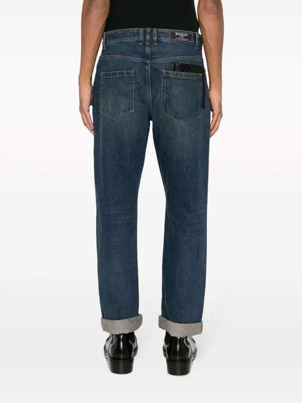 Balmain Leather-pocket Straight-leg Jeans