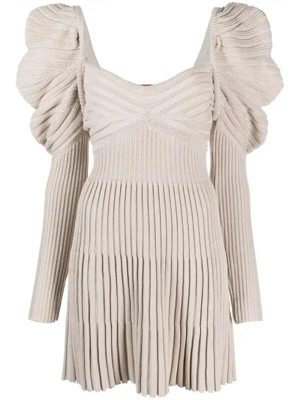 Cult Gaia Mutton-sleeve Ribbed Minidress - Neutrals