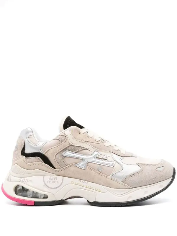 Premiata Sharky Logo-embossed Leather Sneakers - Neutrals