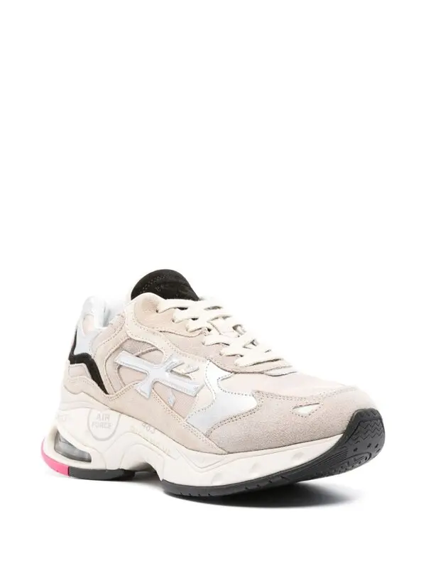 Premiata Sharky Logo-embossed Leather Sneakers - Neutrals
