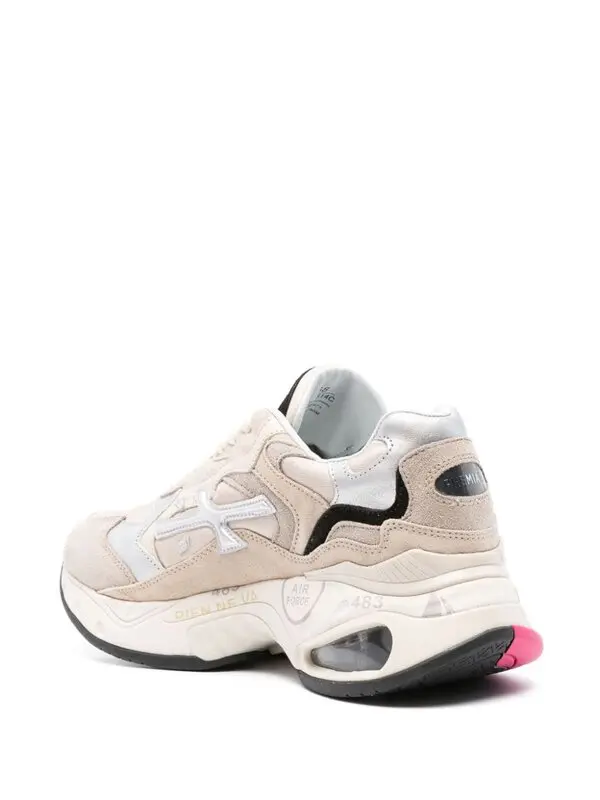 Premiata Sharky Logo-embossed Leather Sneakers - Neutrals