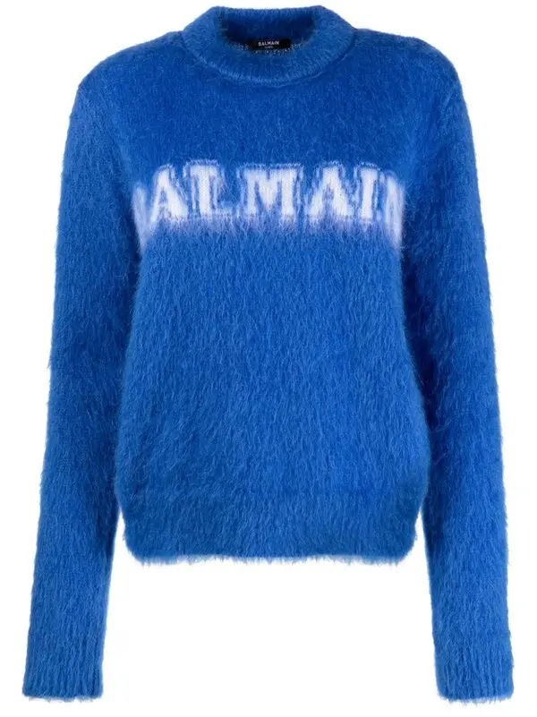 Balmain Logo-jacquard Jumper - Blue