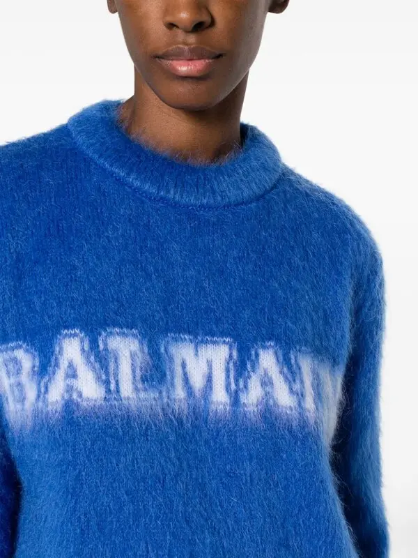 Balmain Logo-jacquard Jumper - Blue