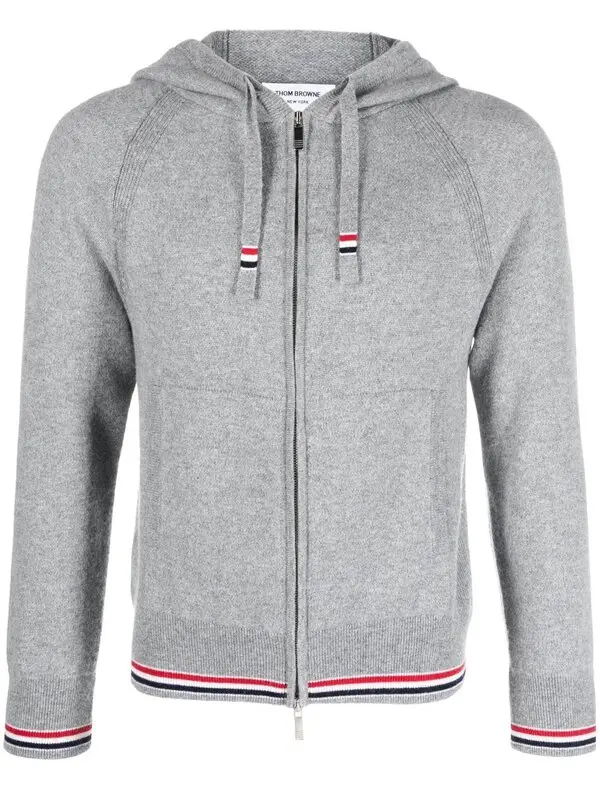 Thom Browne Cashmere Knitted Zip-up Hoodie - Grey