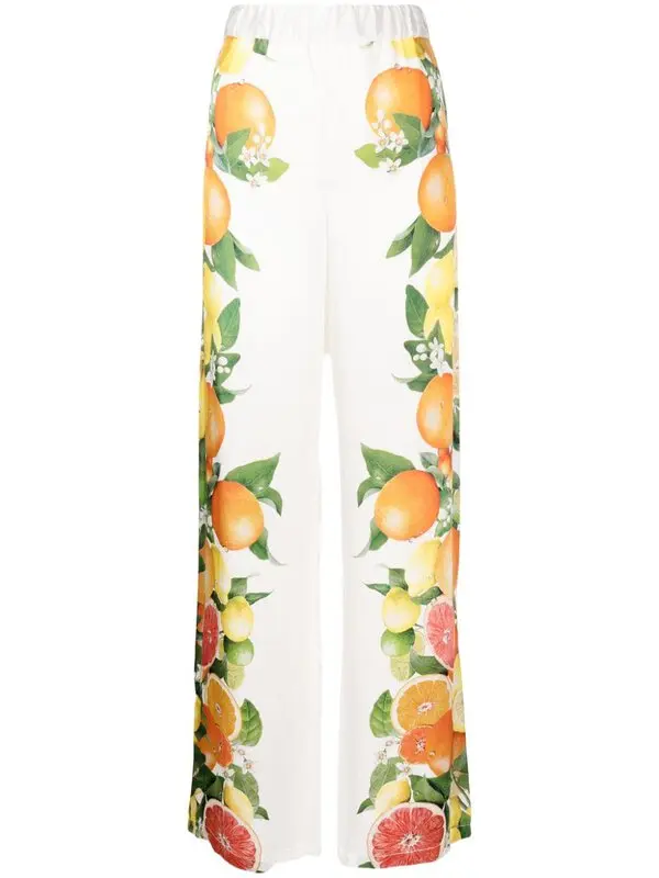 Stella McCartney Fruit-print Silk Palazzo Trousers - White