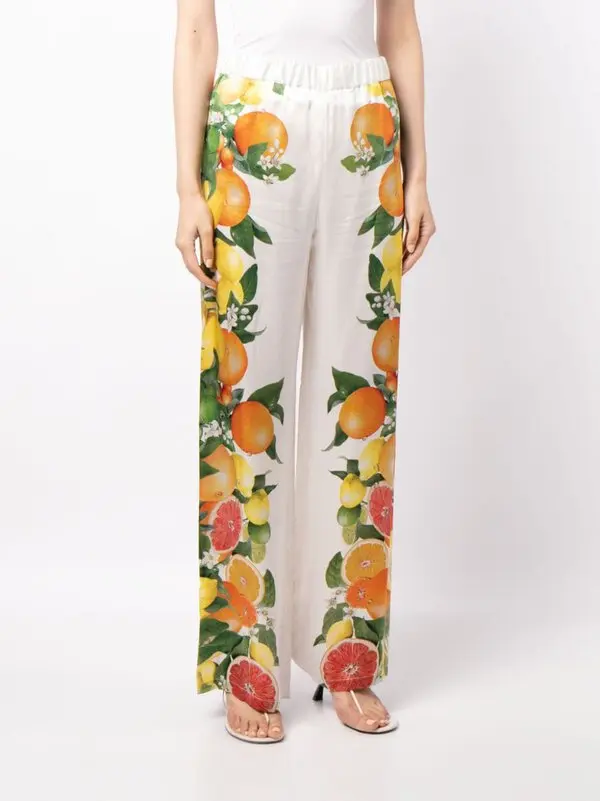 Stella McCartney Fruit-print Silk Palazzo Trousers