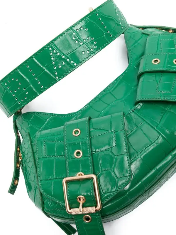 BIASIA Y2k Crocodile-embossed Leather Shoulder Bag - Green