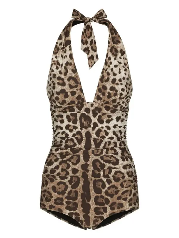 Dolce & Gabbana Leopard-print Swimsuit - Brown