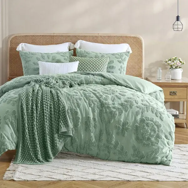 PERI HOME Laurel Chenille Duvet Cover Set, King - Sage