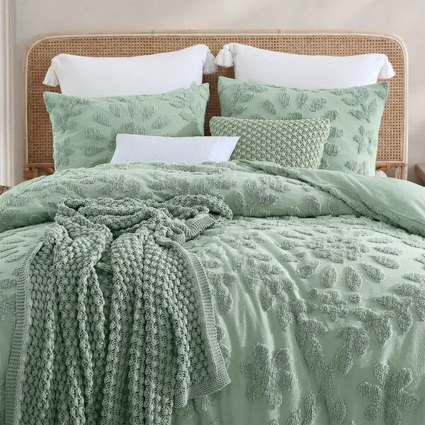 PERI HOME Laurel Chenille Duvet Cover Set, King - Sage