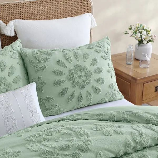 PERI HOME Laurel Chenille Duvet Cover Set, King - Sage
