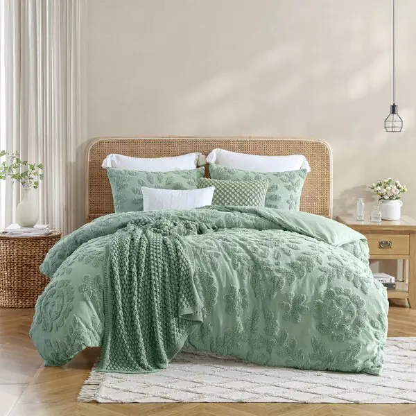 PERI HOME Laurel Chenille Duvet Cover Set, King - Sage
