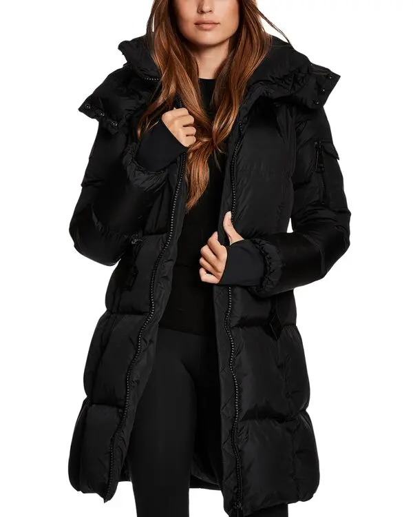 Sam. Noho Belted Hooded Long Puffer Coat - Black
