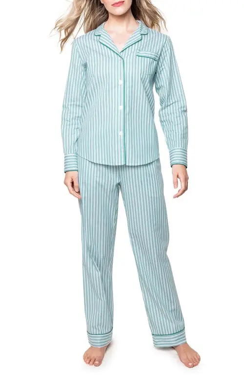 PETITE PLUME Emerald Ticking Stripe Cotton Twill Pajamas - Green