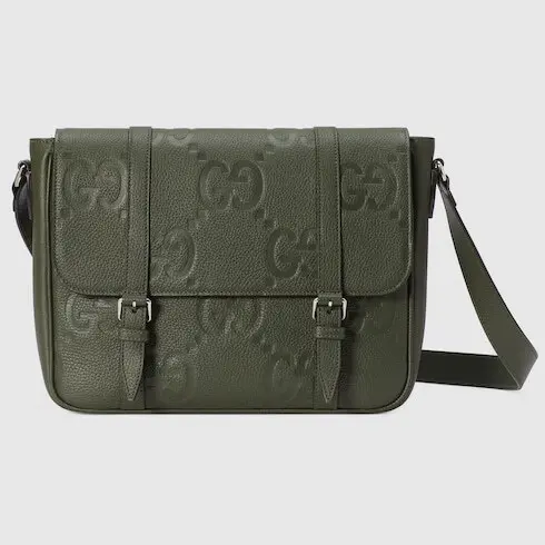 Gucci Jumbo Gg Medium Messenger Bag Leather Dark Green Leather