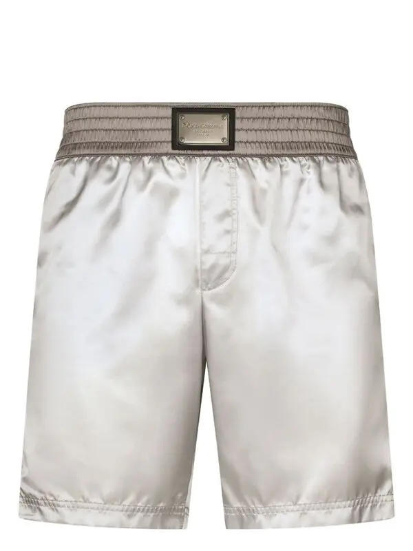 Dolce & Gabbana Logo-plaque Satin Swim Shorts - Neutrals