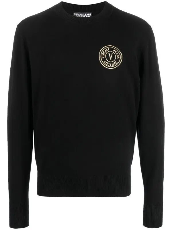 Versace Embroidered-logo Knit Jumper - Black