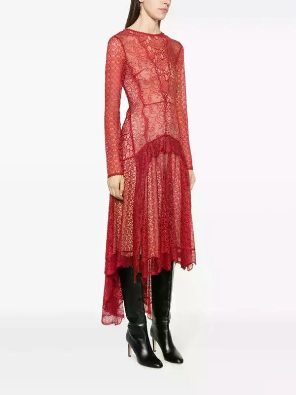 Alberta Ferretti Lace-patchwork Asymmetric Midi Dress
