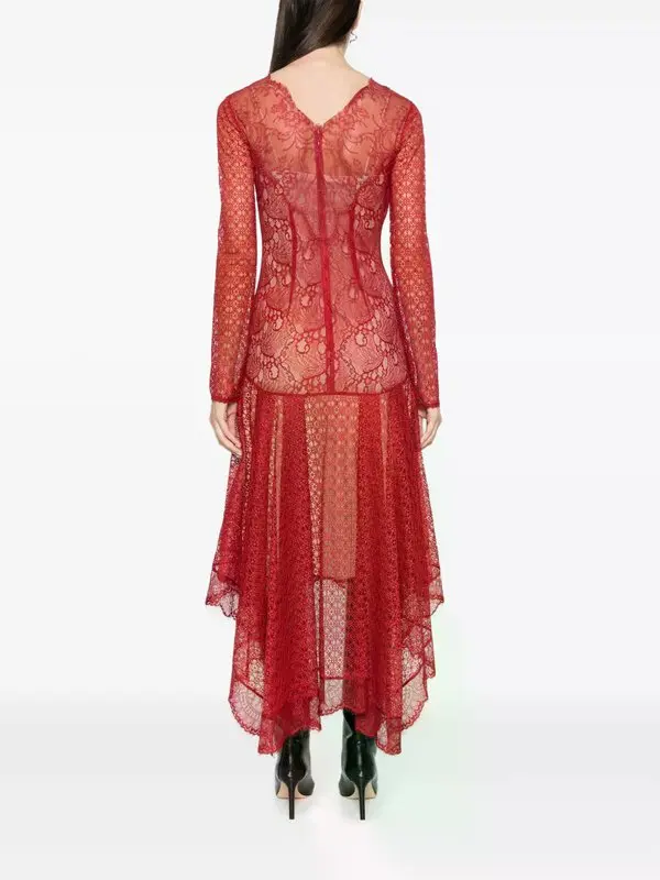 Alberta Ferretti Lace-patchwork Asymmetric Midi Dress