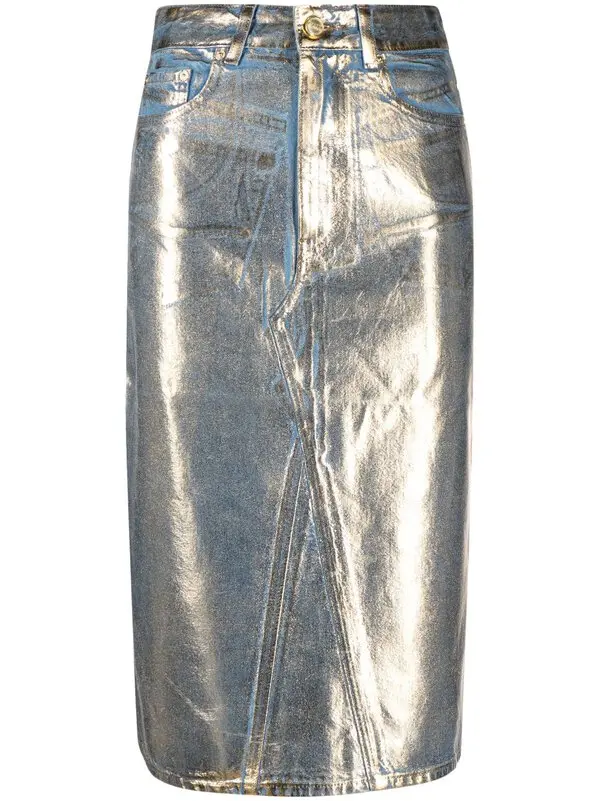 GANNI Metallic-finish Denim Midi Skirt