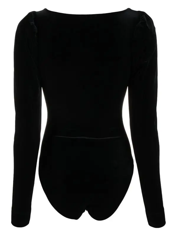GANNI Velvet-finish Long-sleeve Bodysuit
