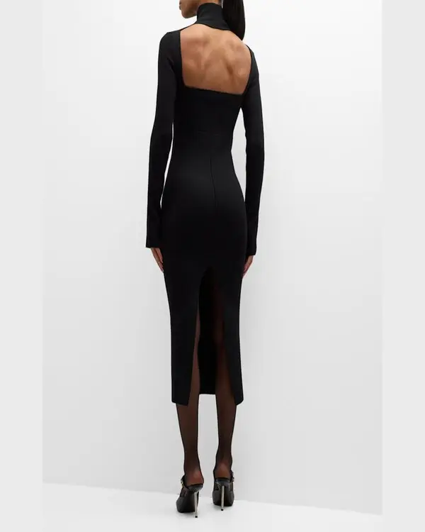 black rib knit midi dress self-portrait - Black Ribbed Knit Midi Dress